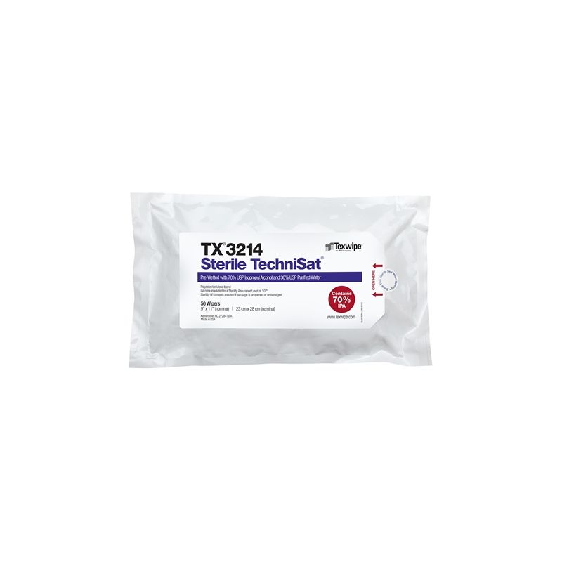 TX3214 Texwipe Sterile TechniSat 9"x11" Cleanroom Wipers 70% IPA